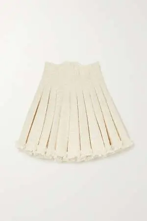 Balmain Frayed Pleated Cotton-blend Tweed Mini Skirt - Off-white