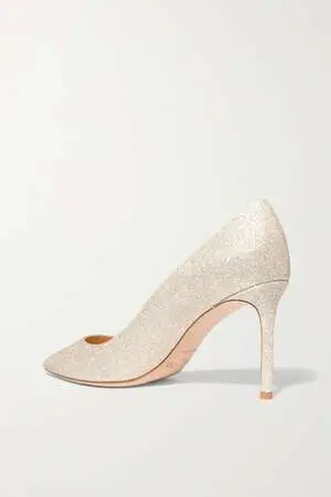 JIMMY CHOO Romy 85 Glittered Leather Pumps - Platinum