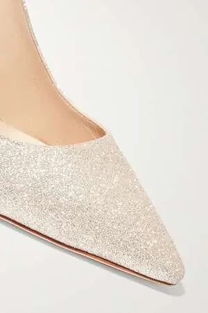 JIMMY CHOO Romy 85 Glittered Leather Pumps - Platinum