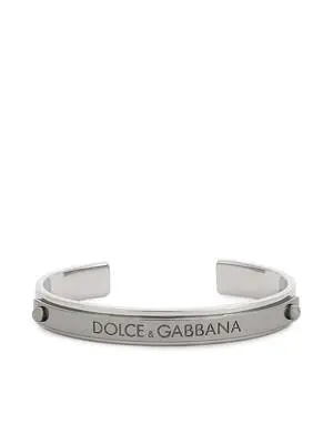 Dolce & Gabbana Engraved-logo Cuff Bracelet - Silver