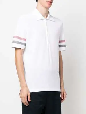 Thom Browne Rwb Stripe Cotton Polo Shirt - White