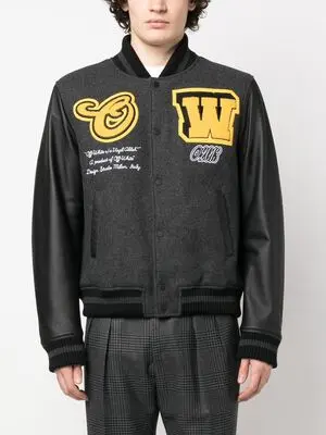Off-White Logo-patch Varsity Bomber Jacket - Black