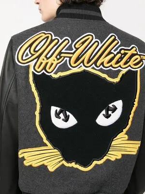 Off-White Logo-patch Varsity Bomber Jacket - Black
