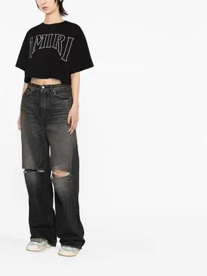 Amiri Distressed Wide-leg Jeans - Grey
