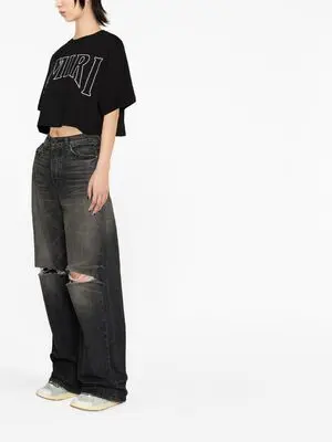 Amiri Distressed Wide-leg Jeans - Grey