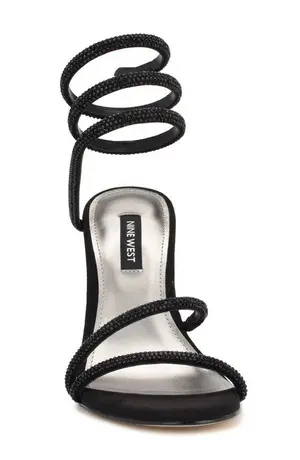Nine West Maskill Rhinestone Ankle Wrap Sandals - Black 001