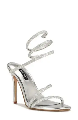 Nine West Maskill Rhinestone Ankle Wrap Sandals - Silver 040