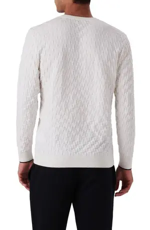 Bugatchi Basketweave Stitch V-neck Sweater - Chalk