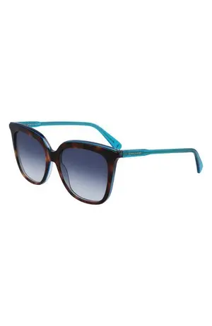 Longchamp 53mm Rectangular Sunglasses - Havana/ Azure