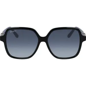 FERRAGAMO 57mm Gradient Rectangle Sunglasses - Black