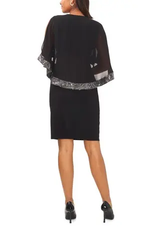 Chaus Sequin Trim Cape Sheath Dress - Black