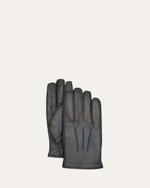 AGNELLE Agnelle Patina Leather Gloves Blue
