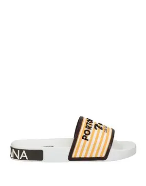 Dolce & Gabbana Dolce & Gabbana Garnet Cotton & Calfskin Striped Embroidered Flatform Sandals Ocher
