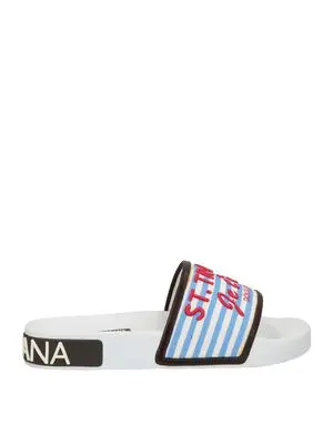 Dolce & Gabbana Dolce & Gabbana Garnet Cotton & Calfskin Striped Embroidered Flatform Sandals Sky Blue