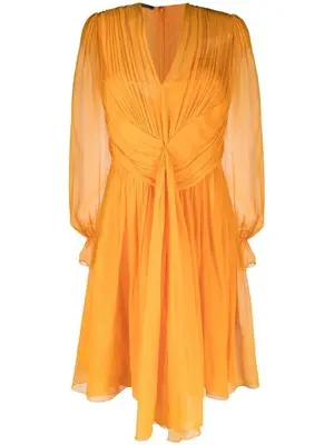 Alberta Ferretti Pleated Long-sleeve Minidress - Orange