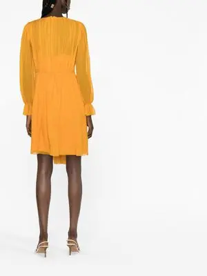 Alberta Ferretti Pleated Silk V-neck Dress