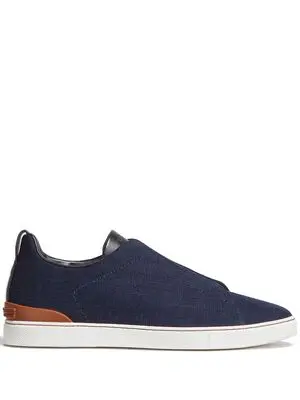 Zegna Triple Stitch Denim Sneakers - Blue