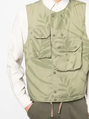 Engineered Garments Leaf-print Cotton Gilet
