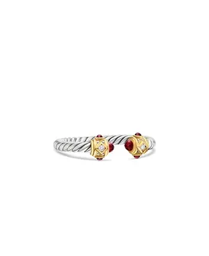 David Yurman Renaissance Ring In Sterling Silver, 14K Yellow Gold, Rhodolite, And Diamonds Red/silver