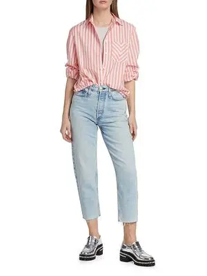 Rag & Bone Maxine Cotton Shirt Coral Strip