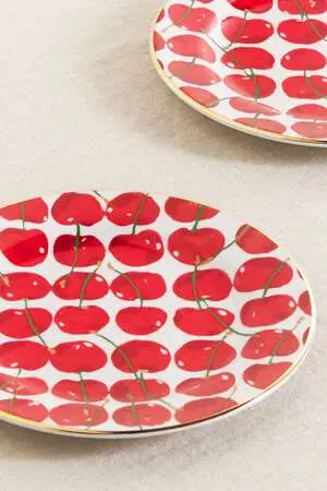 La DoubleJ Set Of Two 20cm Gold-plated Porcelain Dessert Plates - Red