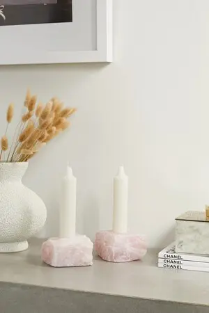 JIA JIA HOME Set Of Two Rose Quartz Candle Holders