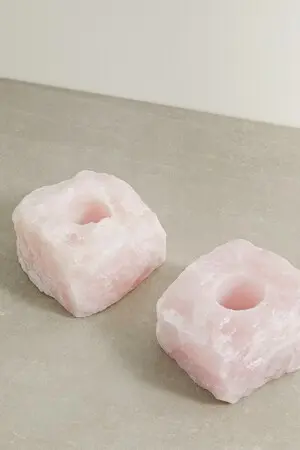 JIA JIA HOME Set Of Two Rose Quartz Candle Holders