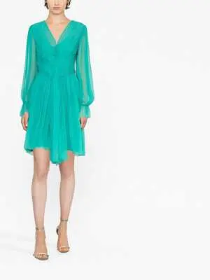 Alberta Ferretti Pleated Long-sleeve Minidress