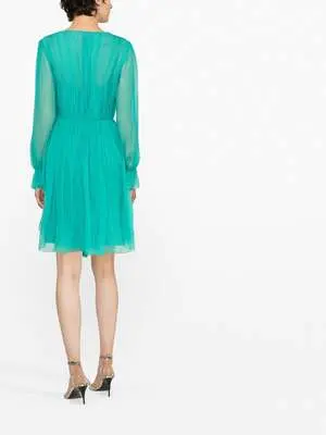 Alberta Ferretti Pleated Long-sleeve Minidress