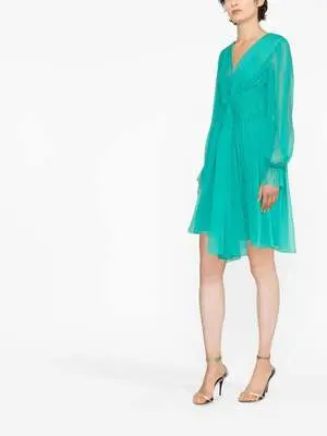 Alberta Ferretti Pleated Long-sleeve Minidress