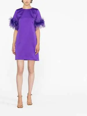 P.a.r.o.s.h Feather-trim Satin Dress - Purple