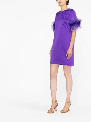 P.a.r.o.s.h Feather-trim Satin Dress - Purple