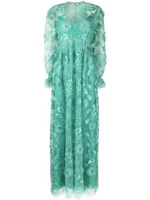 Alberta Ferretti Sunflower Macramé Gown - Green