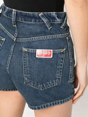 Kenzo Logo-patch Denim Short Shorts - Blue