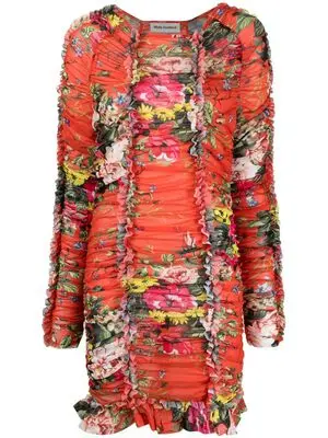 MOLLY GODDARD Ruched Floral-print Minidress