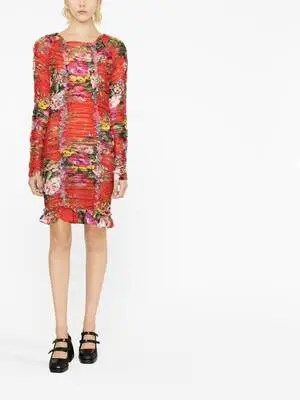 MOLLY GODDARD Ruched Floral-print Minidress
