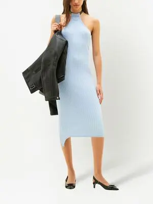 COURREGES Ribbed-knit Halterneck Long Dress - Blue