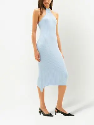 COURREGES Ribbed-knit Halterneck Long Dress - Blue
