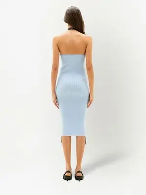 COURREGES Ribbed-knit Halterneck Long Dress - Blue