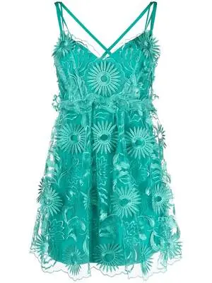 Alberta Ferretti Floral-embroidered Slip Minidress