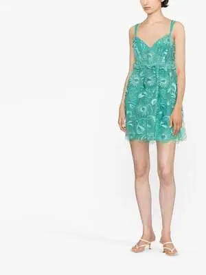 Alberta Ferretti Floral-embroidered Slip Minidress