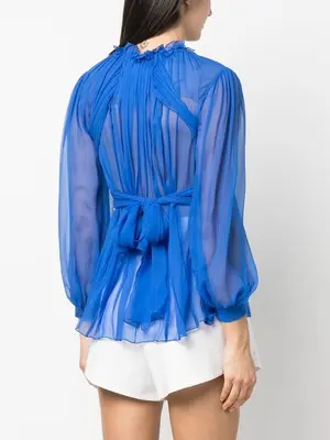 Alberta Ferretti Ruched Sheer Blouse