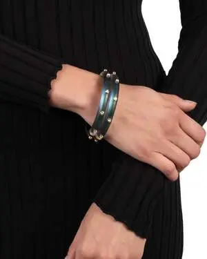 Alexis Bittar Crystal Studded Lucite Hinge Bracelet Black Beetle