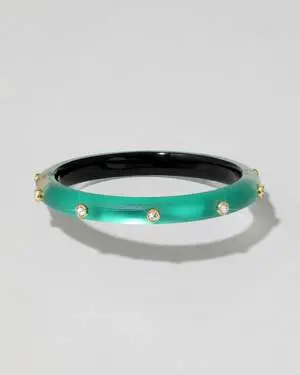 Alexis Bittar Crystal Studded Lucite Hinge Bracelet Metallic Emerald