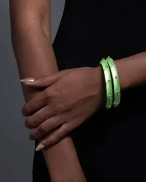 Alexis Bittar Crystal Studded Lucite Hinge Bracelet Neon Green