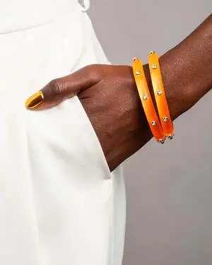 Alexis Bittar Crystal Studded Lucite Hinge Bracelet Neon Orange