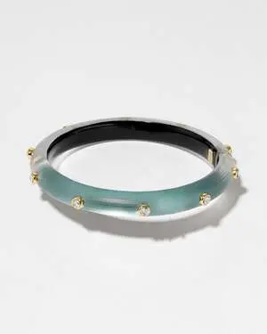 Alexis Bittar Crystal Studded Lucite Hinge Bracelet Teal Blue