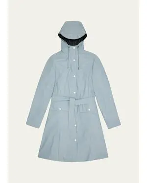 Rains Curve Belted Trench Coat With Drawstring Hood - Pool