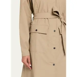 Rains Curve Belted Trench Coat With Drawstring Hood - Pool