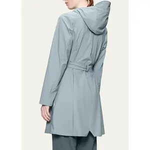 Rains Curve Belted Trench Coat With Drawstring Hood - Pool